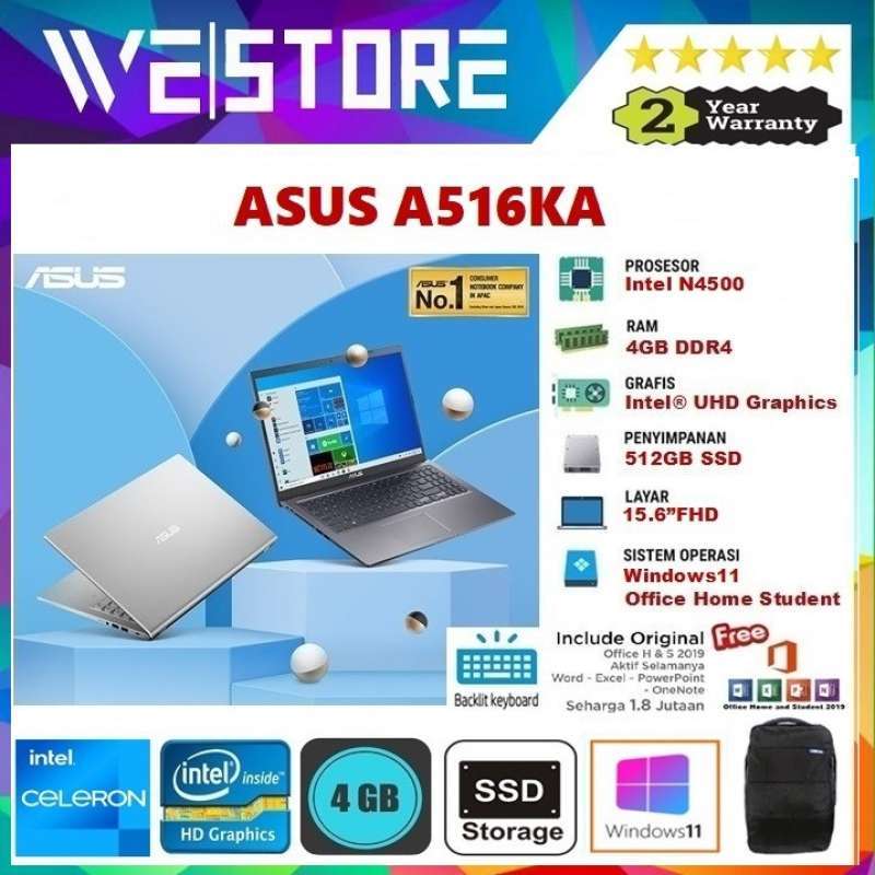 Jual ASUS Vivobook A516KA-FHD451/FHD452 - N4500 - 4GB - 512GB SSD ...