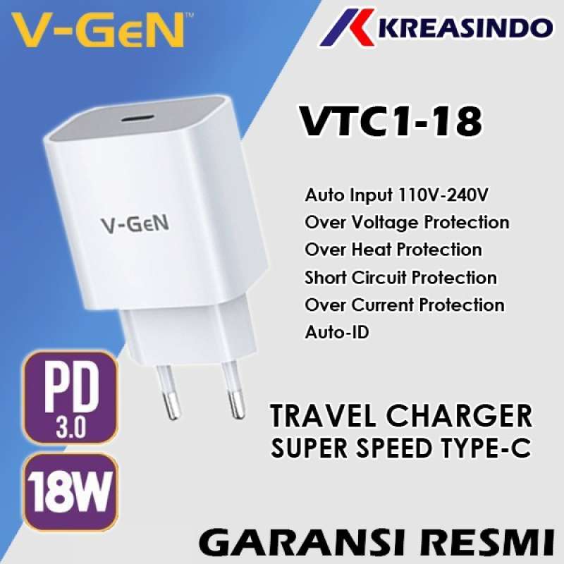 Jual VGEN V-GeN VTC1-18 Adapter Charge Fast Charging Type C QC 3.0 18Watt di Seller KREASINDO ...