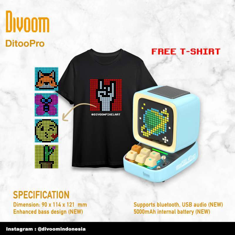Promo Divoom Ditoo Pro The Retro Pixel Art Speaker 15 Watt - Biru ...