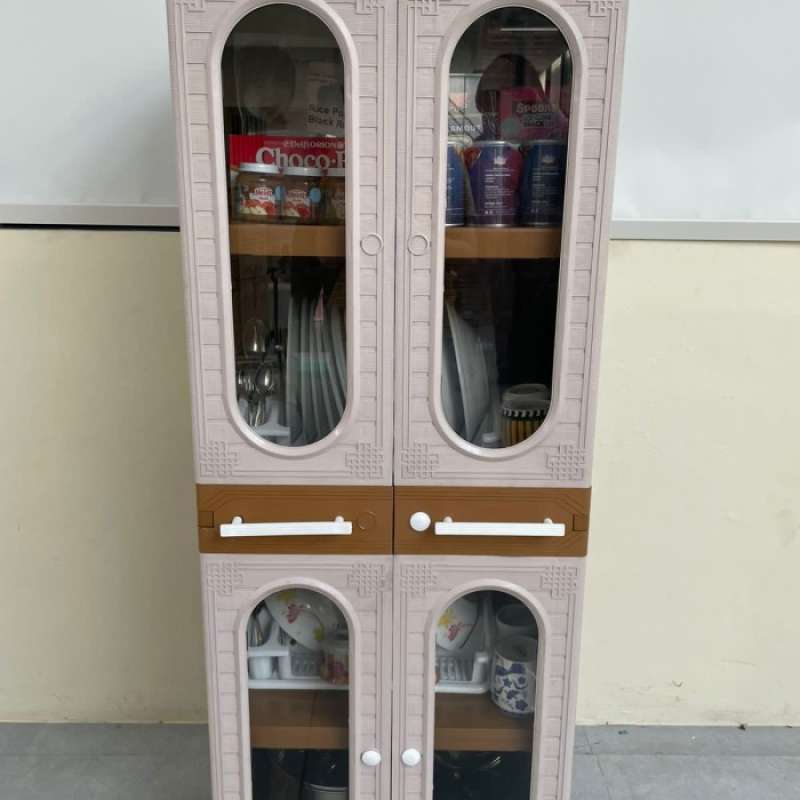 Jual LEMARI PLASTIK DAPUR CLUB GRAND MINI RAK 4 SUSUN KACA + 2 RAK ...