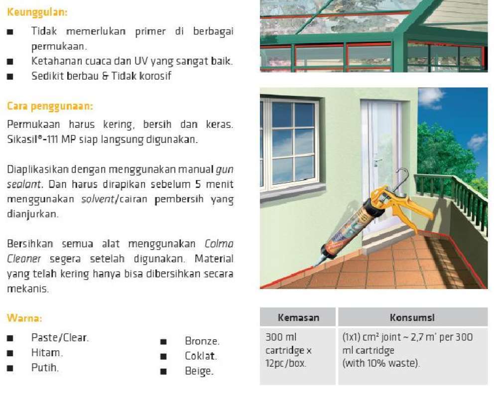 Promo Sikasil 111 Multi Purpose Sealant Silicone Lem Kaca Netral 300ml ...
