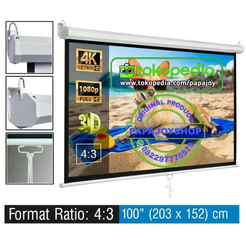 Jual Layar Proyektor Manual 100 Inch 4:3 (2 x 1,5) Meter Screen Gantung ...