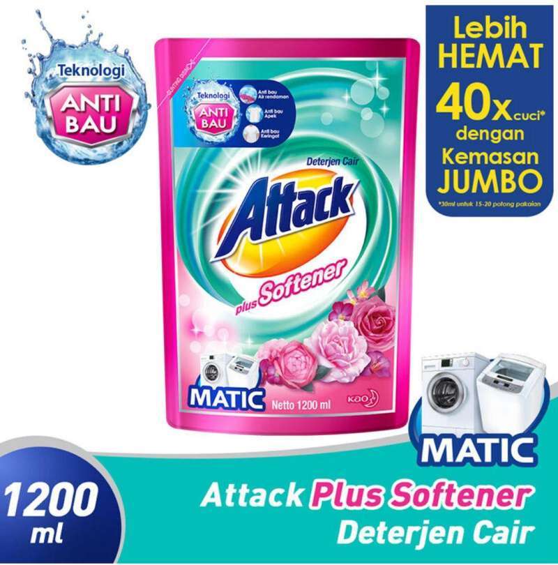 Jual ATTACK Plus Softener Liquid Detergent Pouch [1200mL] - 001 Pink di ...