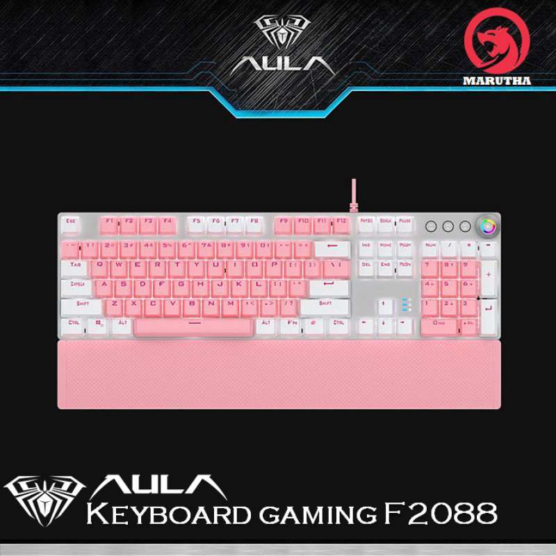 Jual Aula Keyboard Gaming Multimedia Mechanical F2088 Pink - Black ...