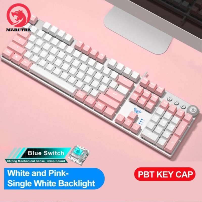 Jual Aula Keyboard Gaming Multimedia Mechanical F2088 Pink - Black ...