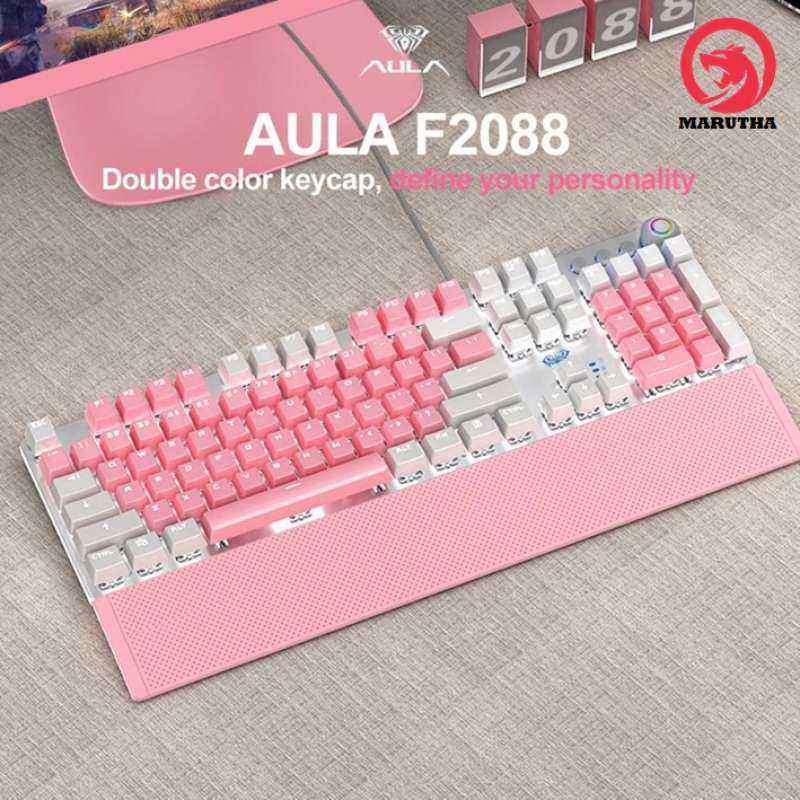 Jual Aula Keyboard Gaming Multimedia Mechanical F2088 Pink - Black ...