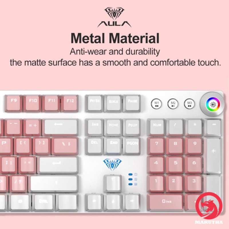 Jual Aula Keyboard Gaming Multimedia Mechanical F2088 Pink - Black ...
