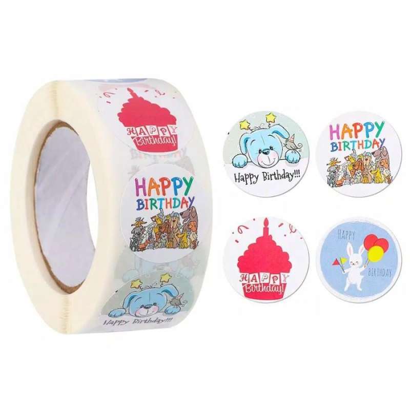 Jual Stiker Label Happy Birthday Desain Lucu Buat Kartu Ucapan/Souvenir ...
