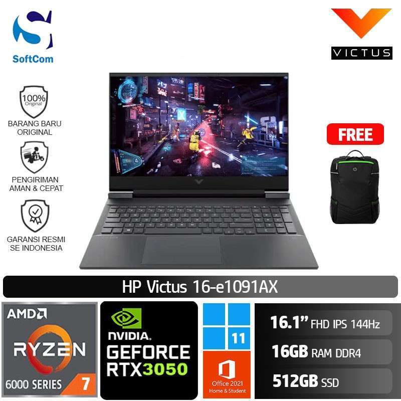 Jual Hp Victus 16 E1091ax Laptop Gaming [ryzen 7 6800h/16gb/512gb Ssd/rtx3050 4gb/16.1 Fhd/win ...