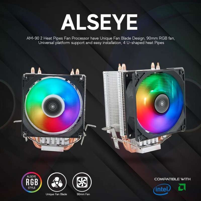 Promo Alseye AM90 Fan Processor / Cpu Cooler Gaming Heatsink 4 Pipe RGB ...