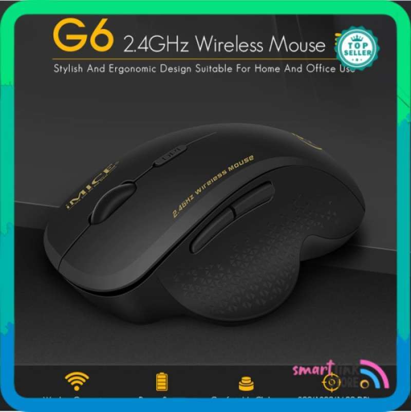 Promo IMICE WIRELESS GAMING MOUSE ERGONOMIC 1600 DPI - G6 - BLACK ...