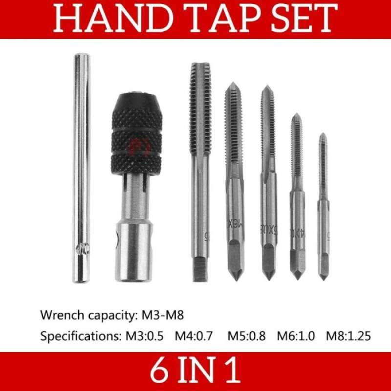 Jual Alat Membuat Drat Baut Hand Tap Set 6 in 1 Wrench Hand Tapping ...