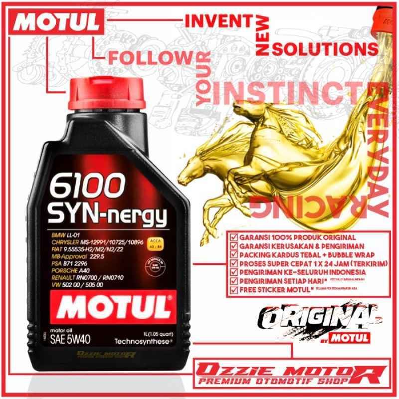 Promo MOTUL 6100 SYN-NERGY 5W40 SN 1L Diskon 33% di Seller Shanum Oto ...