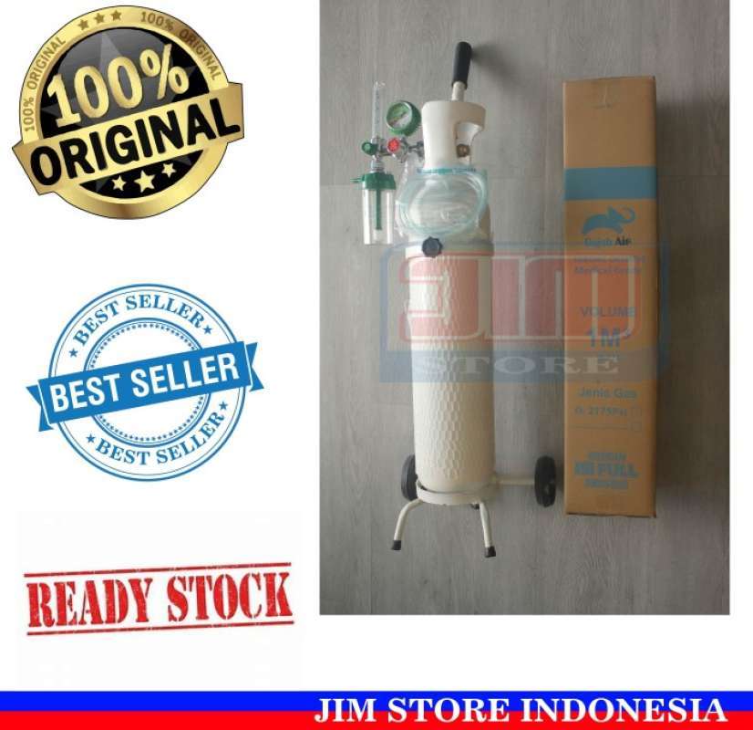 Promo Tabung oksigen GAJAH AIR 1m3 warna putih + regulator + troly 1m3 ...