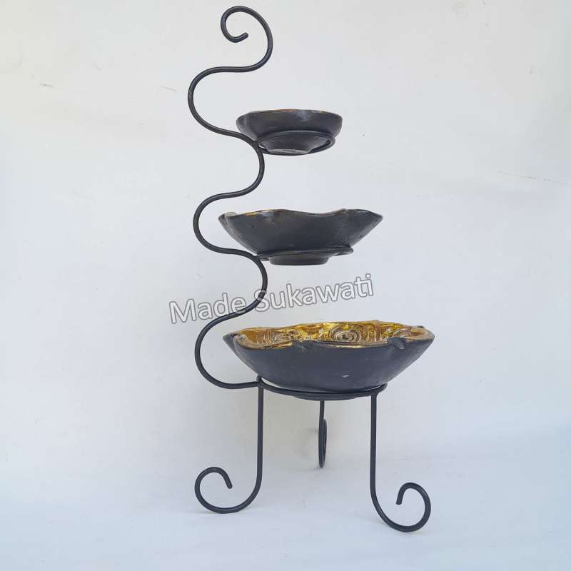 Jual Kerajinan Wadah keramik mozaik tingkat 3 rangka besi - Motif Wadah ...