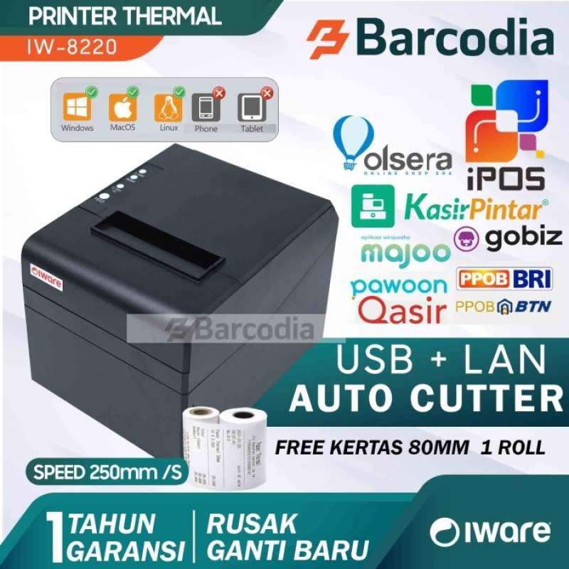 Jual Pos Mini Printer Kasir 80mm Thermal Iware J200ul (usb+lan+rj11 ...