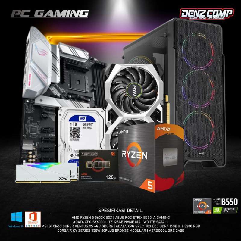 Jual PC GAMING - AMD RYZEN 5 5600X (GTX 1660 SUPER 6GB) 16GB RGB|128GB|1TB di Seller DENZCOMP ...