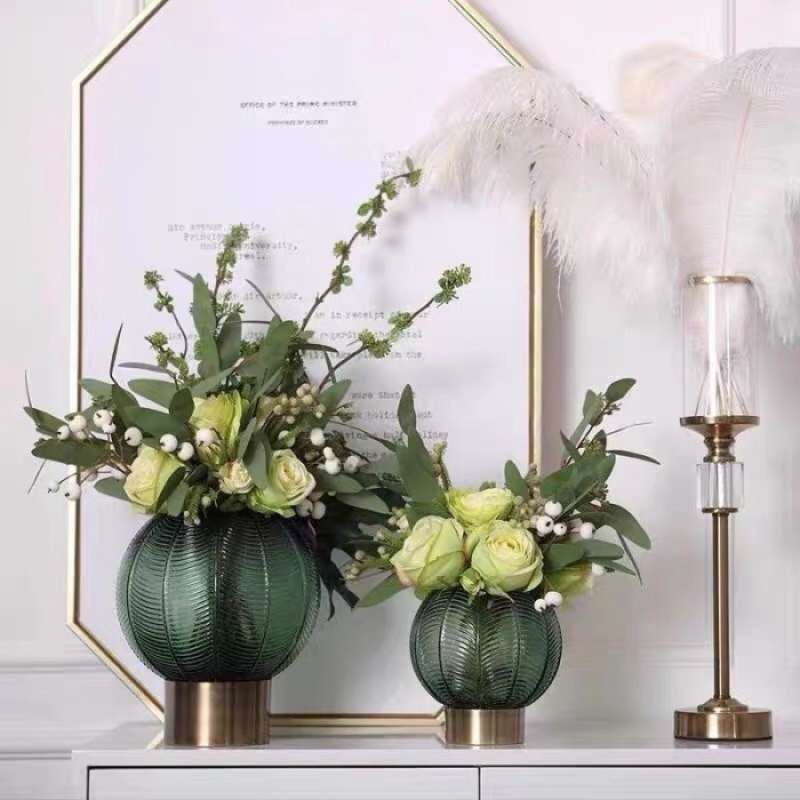 Jual VAS Leaves Prints Green Gold Vase / Vas Bunga Kaca Emas Mewah ...
