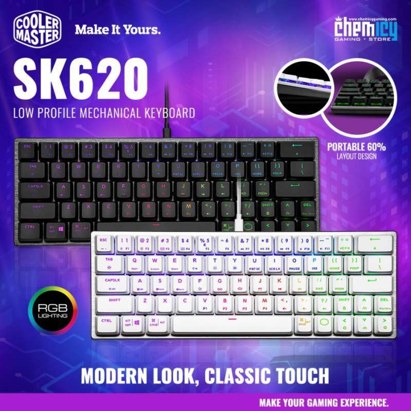 Jual Cooler Master SK620 RGB 60% Low-Profile Mechanical Gaming Keyboard ...