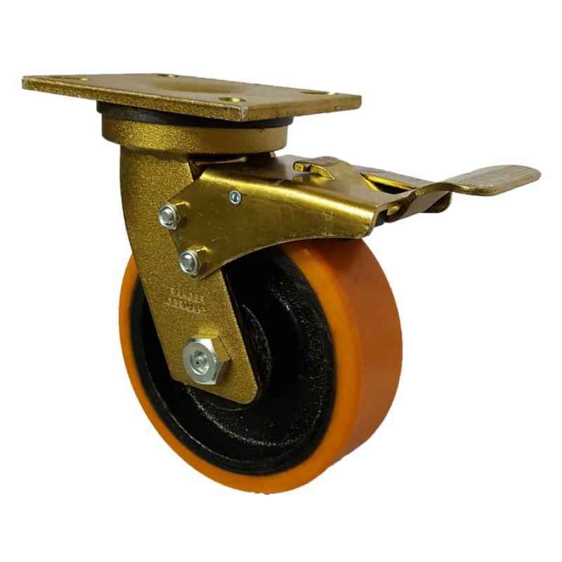 Jual Roda Caster Troli / Trolly PU Orange 8 Inch Super Heavy Duty Rem ...