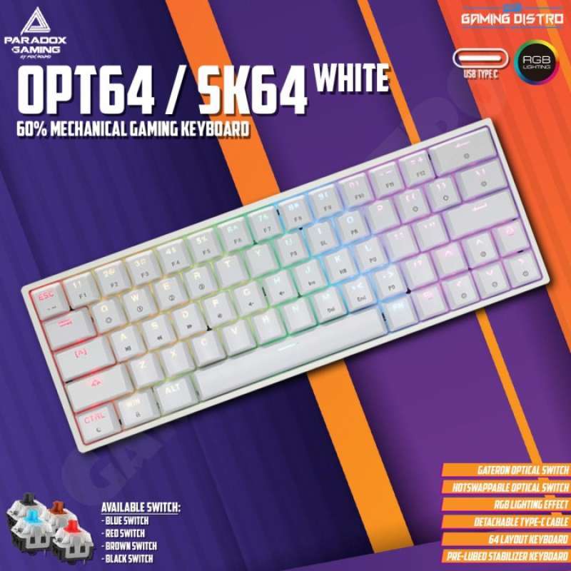 Promo Paradox Gaming Ghost OPT 64 / SK64 RGB White Mini Mechanical ...