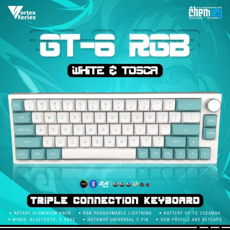 Jual Vortex Series Gt6 / Gt-6 White & Tosca Wireless Gaming Keyboards ...
