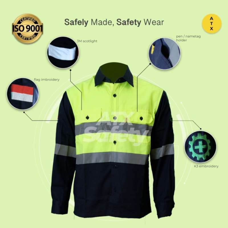 Jual Wearpack Safety Baju Kerja Lengan Panjang Kombinasi Stabilo Navy ...
