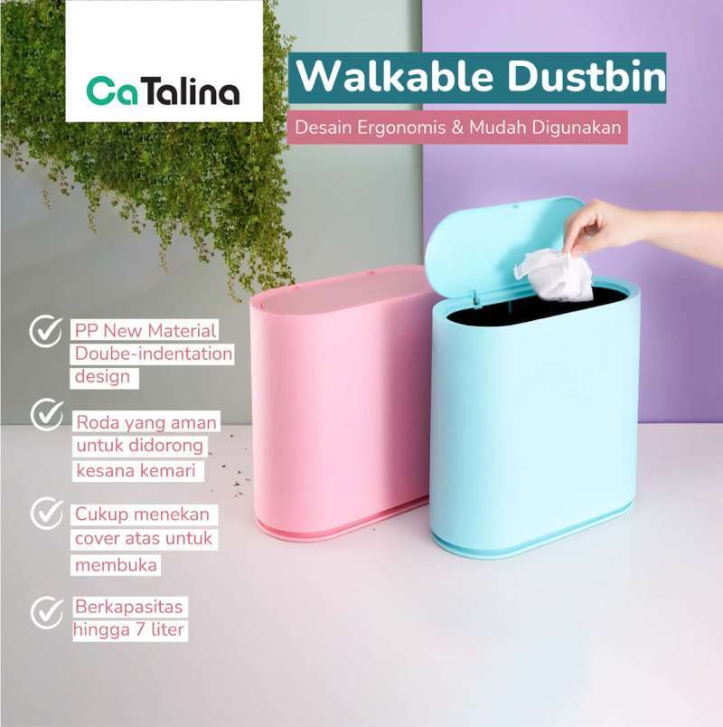 Promo Catalina Tempat Sampah Kamar Kantor Tong Sampah Dengan Roda Walk Able Dustbin 7 Liter