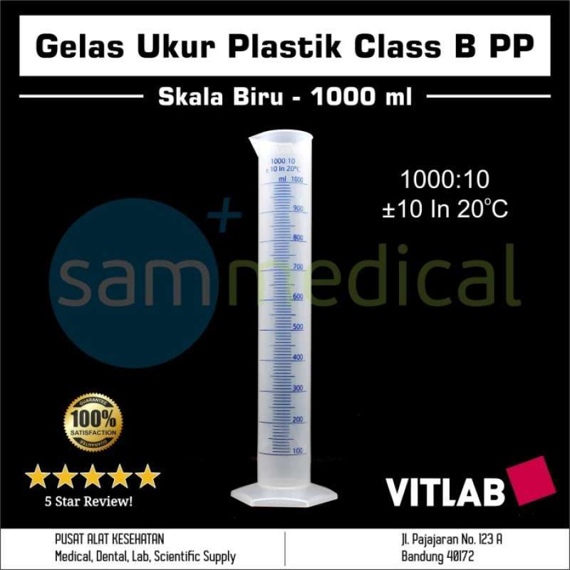Jual Vitlab Gelas Ukur Plastik Class B PP Skala Biru - 1000ml di Seller SAM MEDICAL Official ...