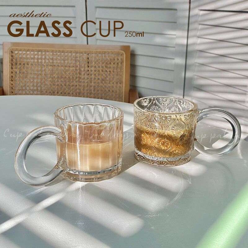 Jual Aesthetic Glass Cup Cangkir Teh Mug Susu Gelas Kaca Transparan ...