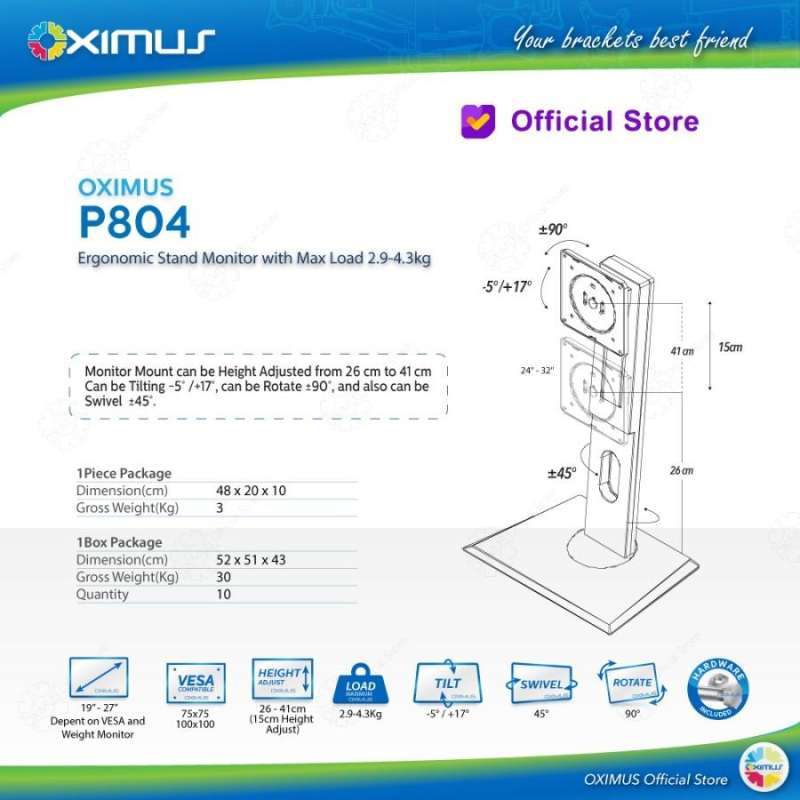 Jual Ergonomic Monitor Stand Oximus P804 For Monitor Led Lcd 24-32 Inch Di Seller Eses Komputer ...