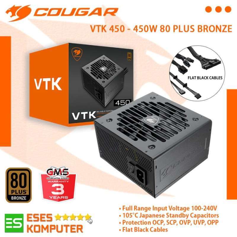 Jual PSU Cougar VTK 450 450W | 80 Plus Bronze Power Supply | Flat ...