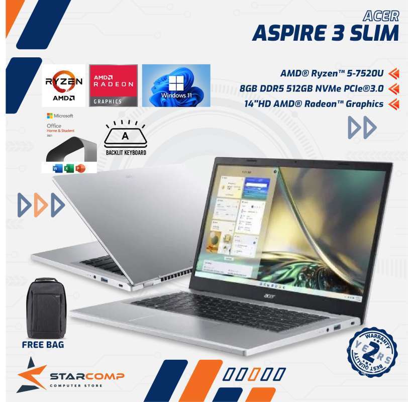 Jual ACER Aspire 3 A314 Ryzen 5 7520U 8GB 512GB SSD 14 AMD Radeon W11 ...