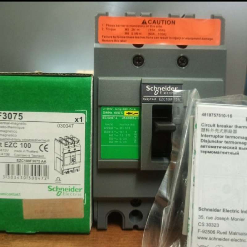 Promo mccb Schneider breaker ezc100f 75a ezc100f3075 3phase 3p 75 a ...