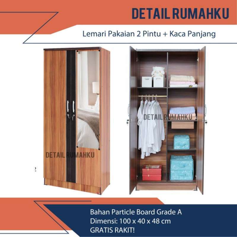 Promo Lemari Pakaian Minimalis 2 Pintu Termurah Oak Muda Kaca Panjang Diskon 35% Di Seller Root ...