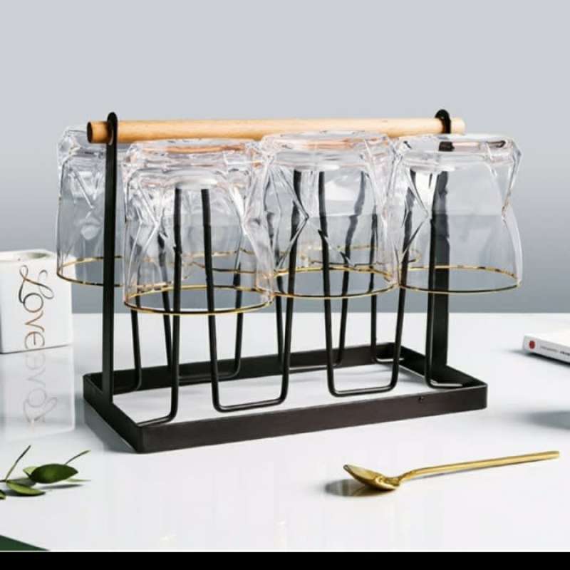 Jual Rak Gelas Besi Gantung Cup Holder Rak Cangkir Tempat Gelas 6 Slot ...