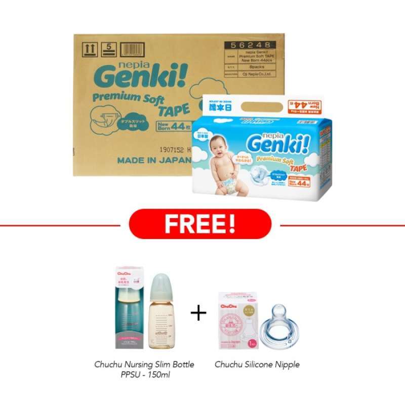 Promo FREE Botol ChuChu 150ml & Dot - Nepia Genki Tape NB 44 Dus (8 Pack) Diskon 33% di Seller ...
