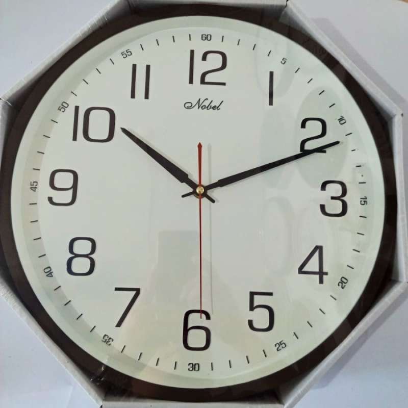 Promo jam dinding Nobel warna coklat angka timbul diameter 34cm Diskon ...