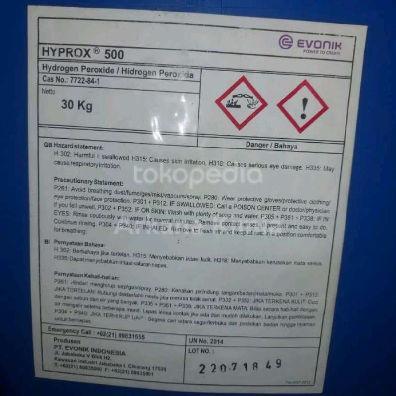 Jual H2o2 50% / Hydrogen Peroksida 50% / Hydrogen Peroxide 50% / Pail ...