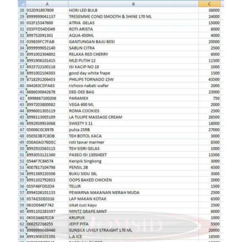 Jual List Barang Barcode Toko Minimarket Di Seller Omsid Computer ...