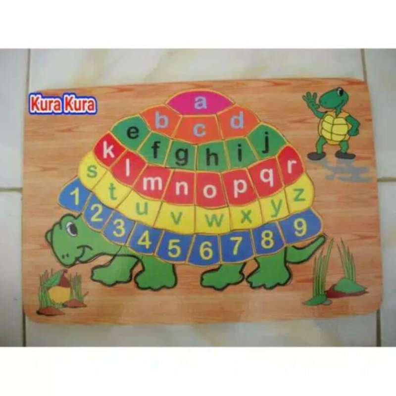 Jual Mainan anak edukatif puzzle kayu kura-kura huruf angka di Seller ...