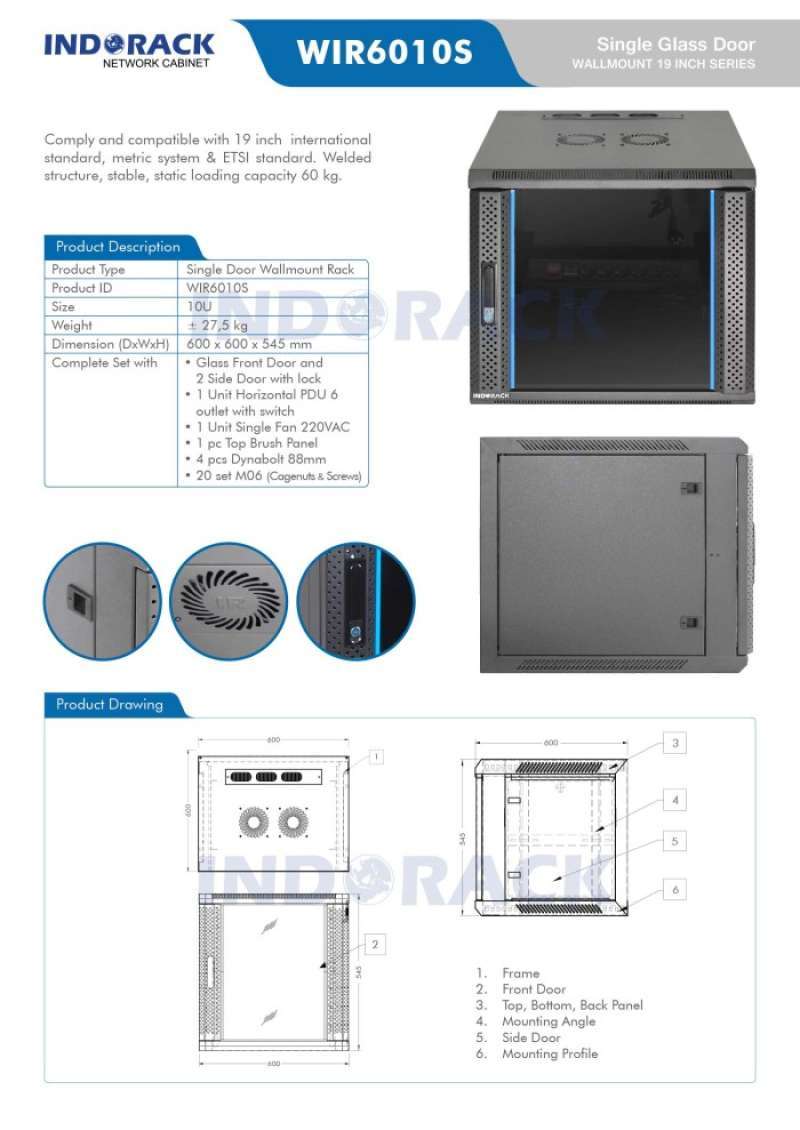 Jual Indorack Wallmount 19 Inch 10u Depth 600mm Single Door - Wir6010s Di Seller Paperindo Store ...