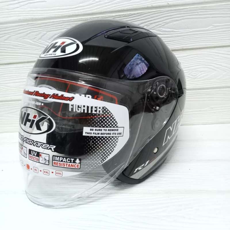 Jual HELM NHK R1 MAX SOLID BLACK GLOSSY ORIGINAL NHK R 1 MAX DOUBLE ...