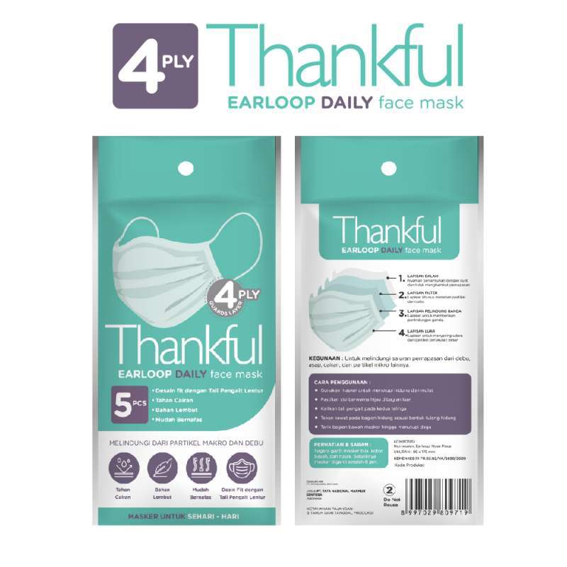 Promo Thankful Face Mask Adult Earloop Daily 5s Diskon 64% Di Seller ...