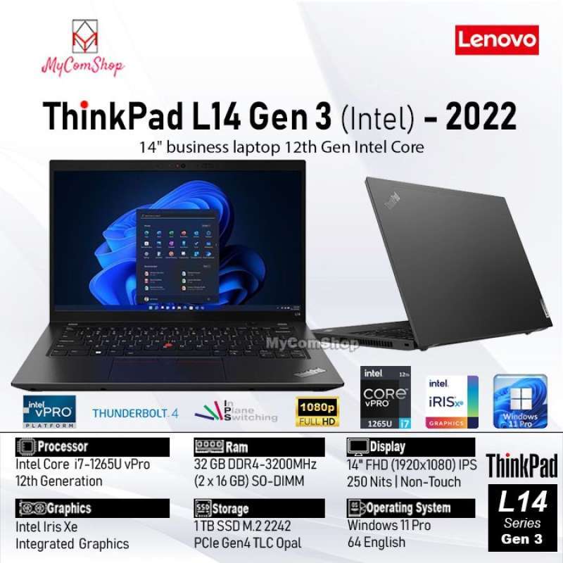 Jual LENOVO THINKPAD L14 GEN 3 i7-1265U 32GB RAM 1TB SSD IRIS XE 14 FHD di Seller Mycomshop ...