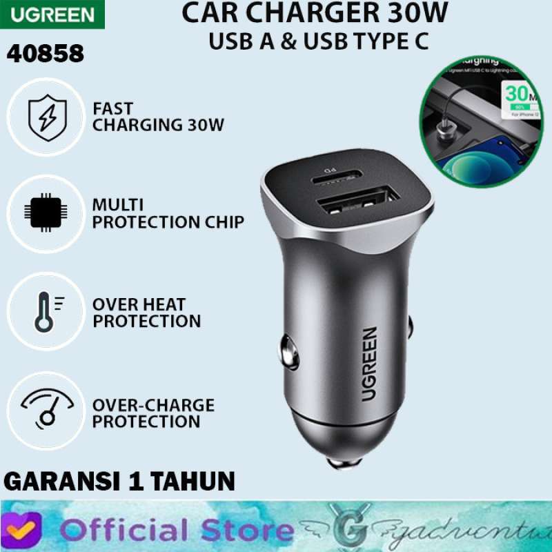 Promo UGREEN Adaptor Car Charger Mobil USB + Type C PD 3.0 Fast ...