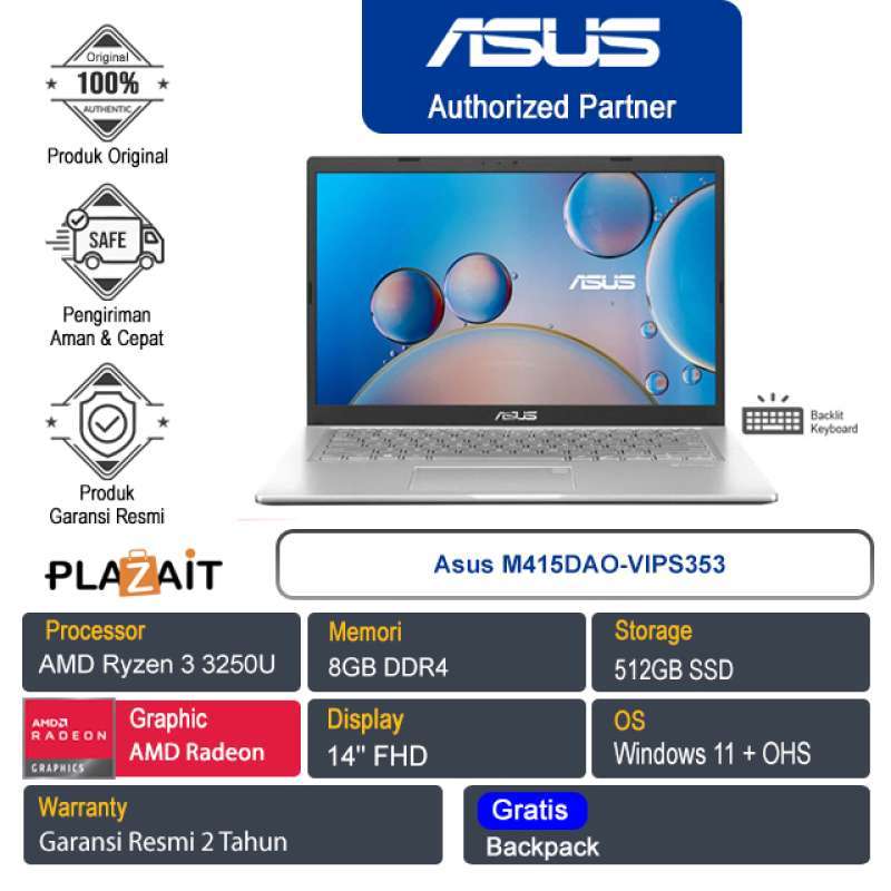 Jual Asus M415DAO-VIPS353/AMD Ryzen 3-3250U/8GB/512GB SSD+Housing/AMD ...