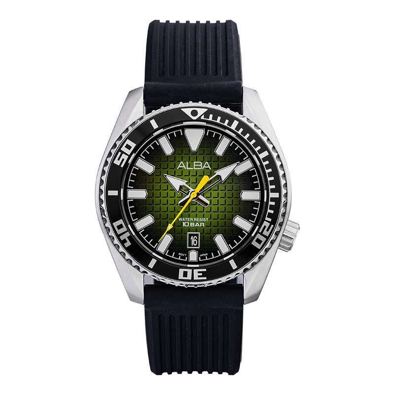 Promo Jam Tangan Pria Alba Active AS9P07X1 Men Green Dial Black Rubber ...