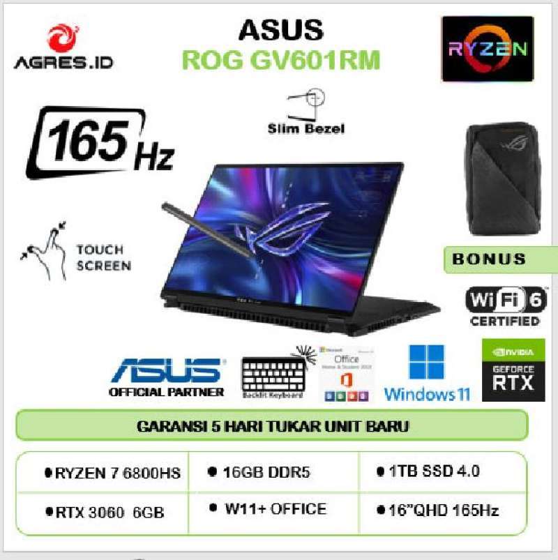 Jual Laptop ASUS ROG FLOW GV601RM RTX 3060 ryzen 7 6800HS DDR5 ...