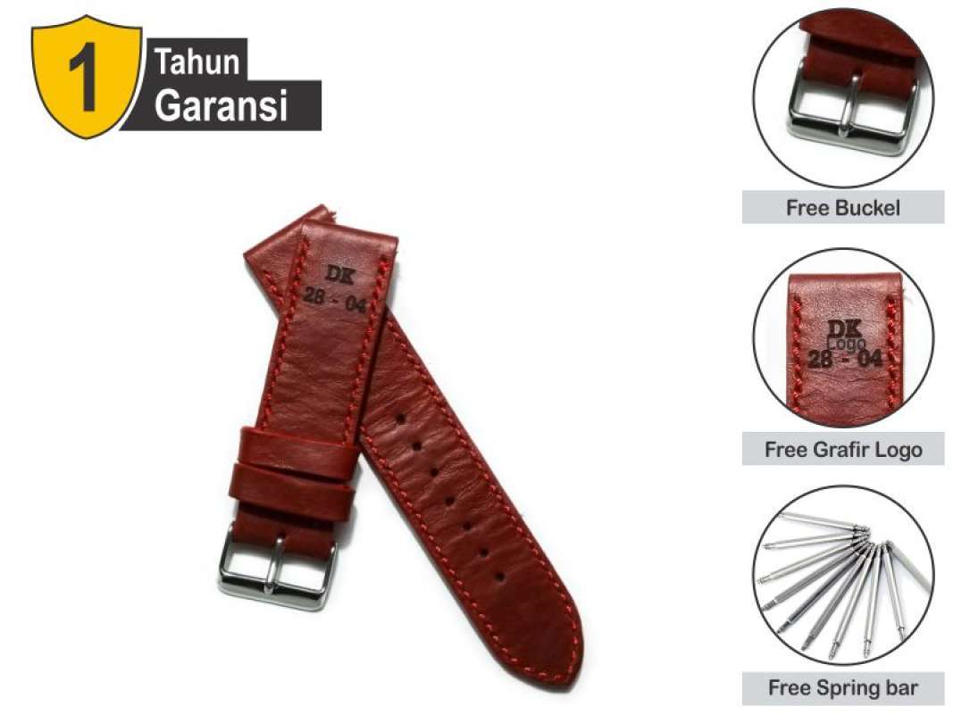 Jual Tali Jam Kulit Sapi Asli Pullup Warna Custom Grafir Merah Tj11323 ...